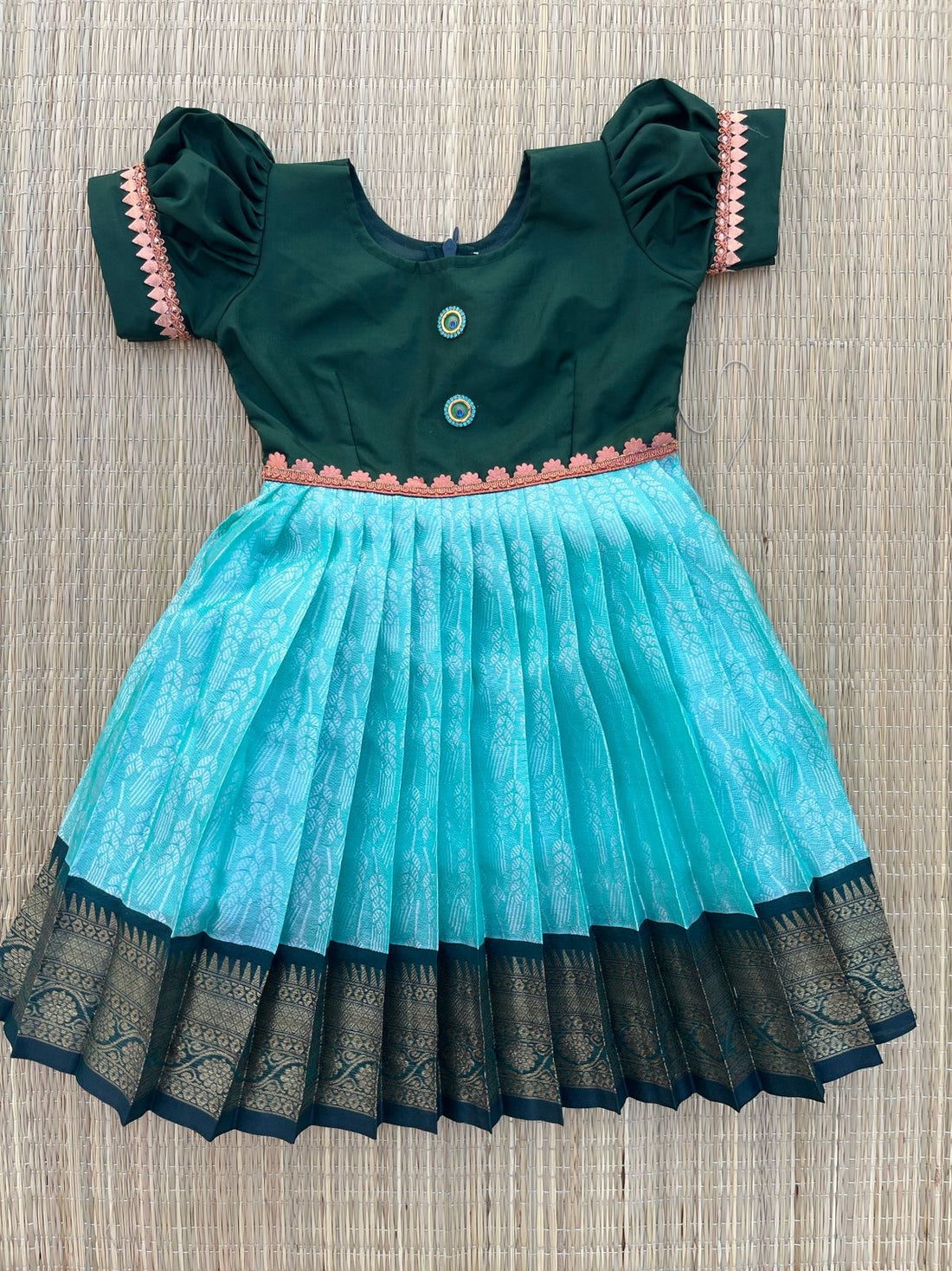 Sophisticated Charm: Green Frock with Green and Golden Border – Kalas ...